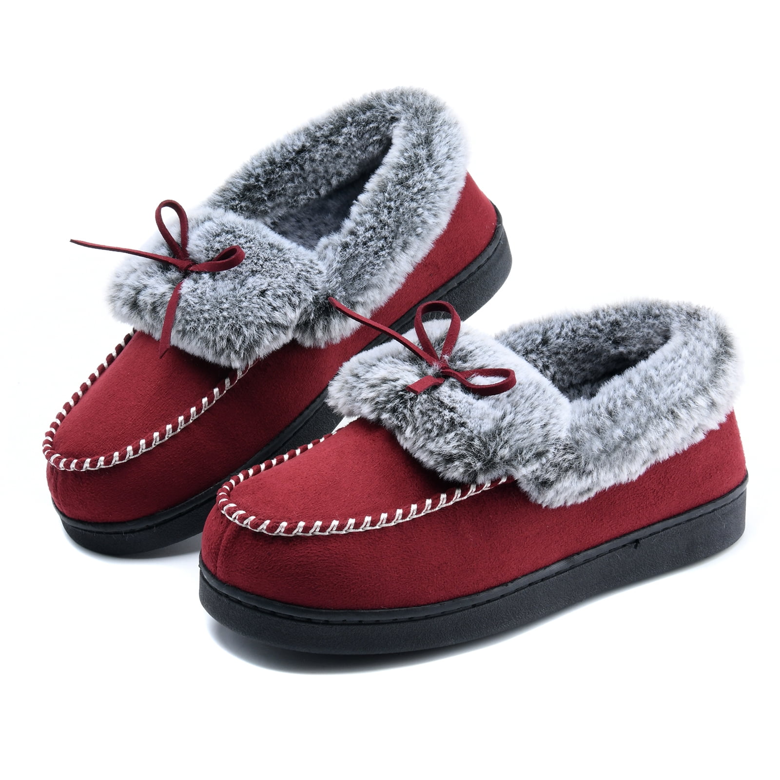 DL Womens Fuzzy Warm Moccasin Slippers Memory Foam Soft Fluffy Winter House Shoes Slippers ...