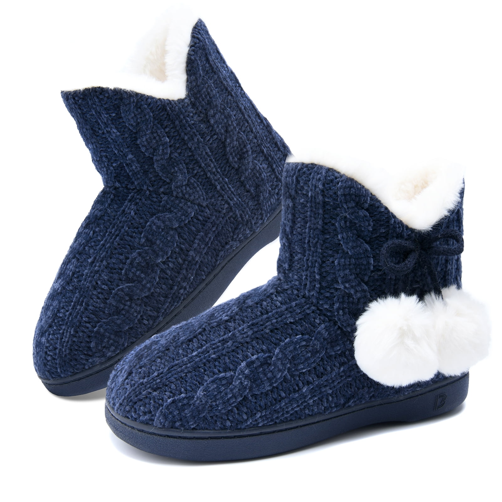 DL Women's Cozy Knit Fur Lined Indoor Outdoor Bootie Slippers, Warm ...