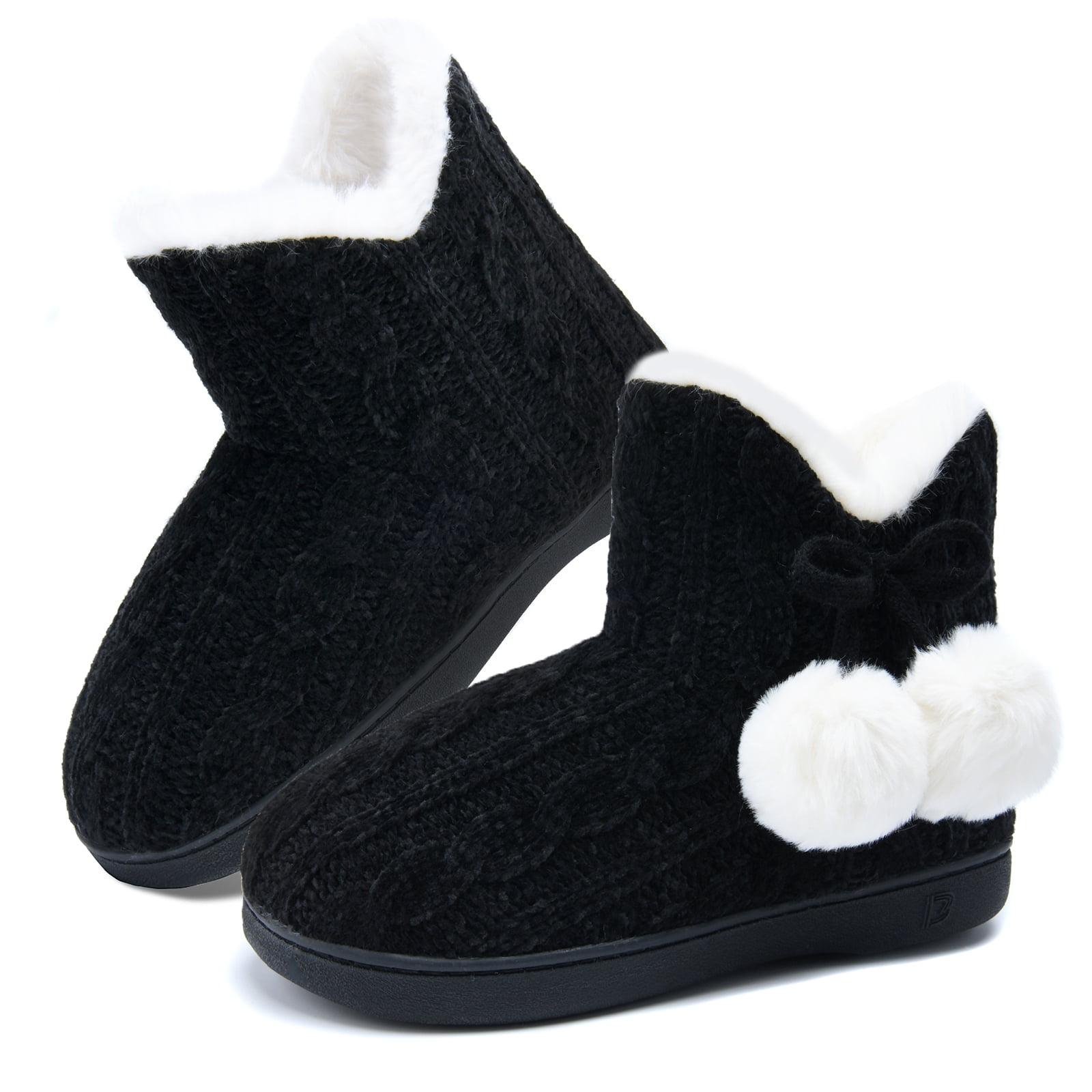 DL Women's Cozy Knit Indoor/Outdoor House Booties with Non-Slip Rubber ...
