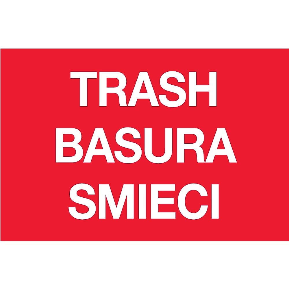 DL1311 Rectangle Labels, Trash/Basura/Smieci", 2" x 3", Red/White, 500 ...