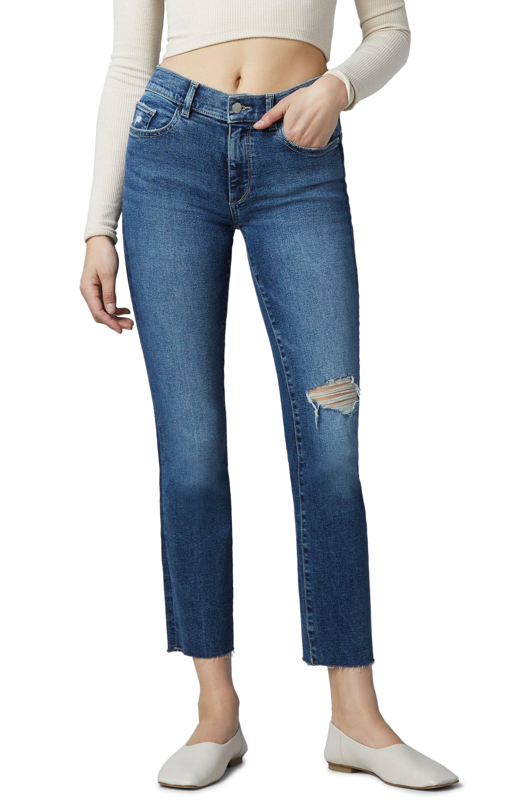 DL1961 Mara Denim Raw Hem Straight Leg Jeans In Mid Distressed ...