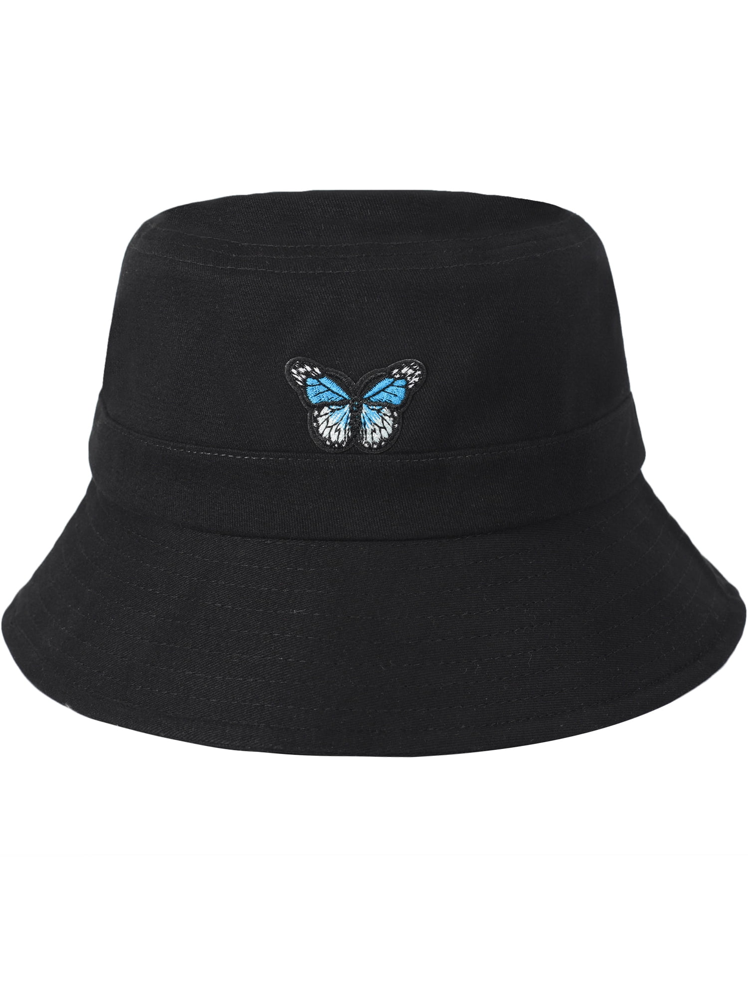 DLAPL Embroidered Bucket Hat, Butterfly Black, Unisex Summer Beach Cap ...
