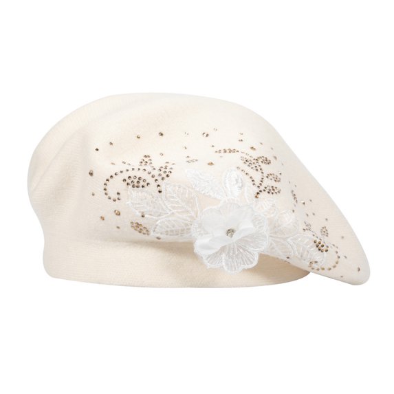 DLAPL Women French Beret hat Solid Color Floral Warm Beret Cap (Flower ...