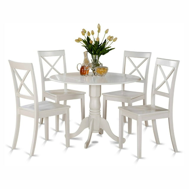 DLBO5-WHI-W 5 PC Kitchen Set - Small Table, 4 Dinette Chairs, White ...
