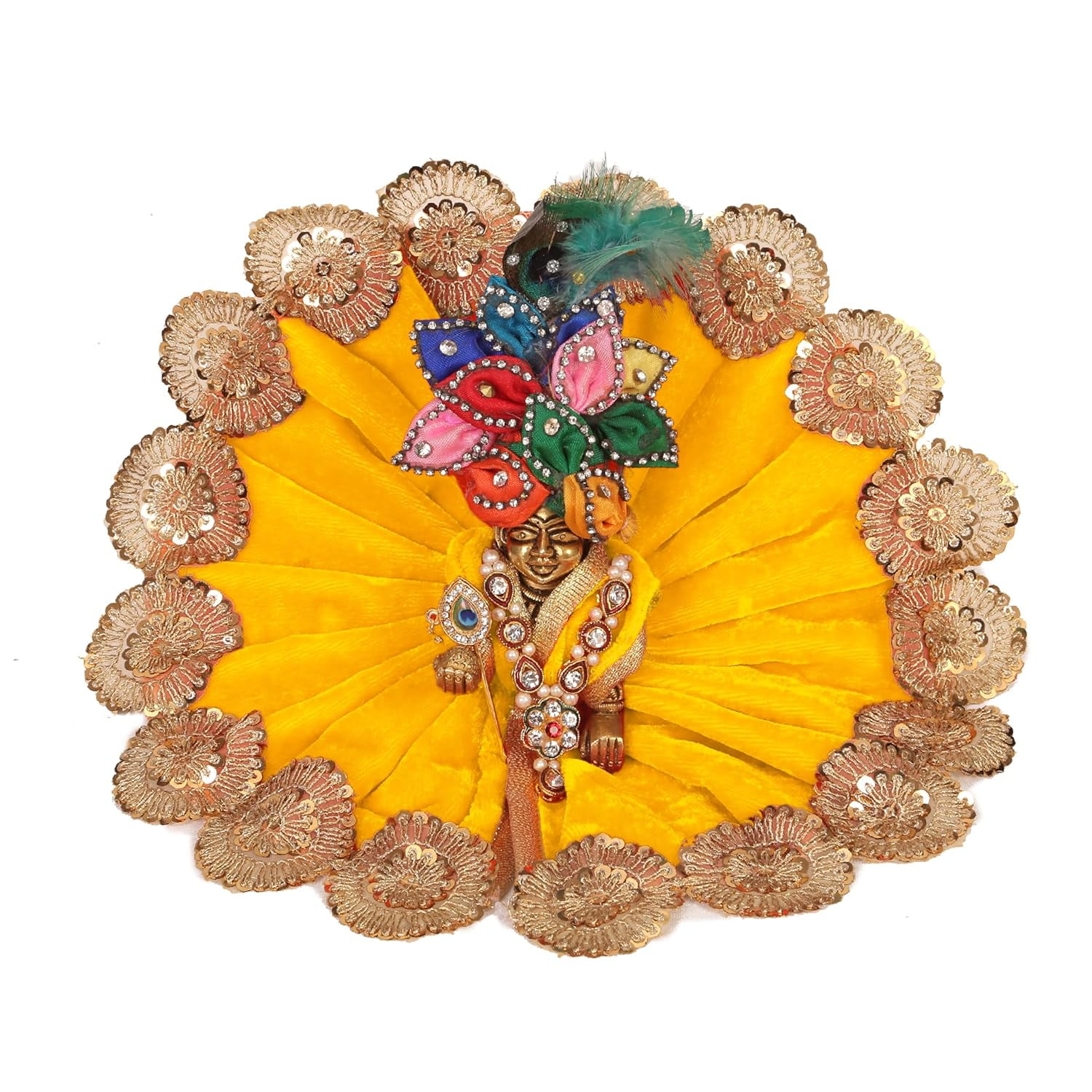 DLC Amber Yellow Laddu Gopal Poshak Designer Velvet Janamashtami Dress for Size 5 Thakur Ji ...