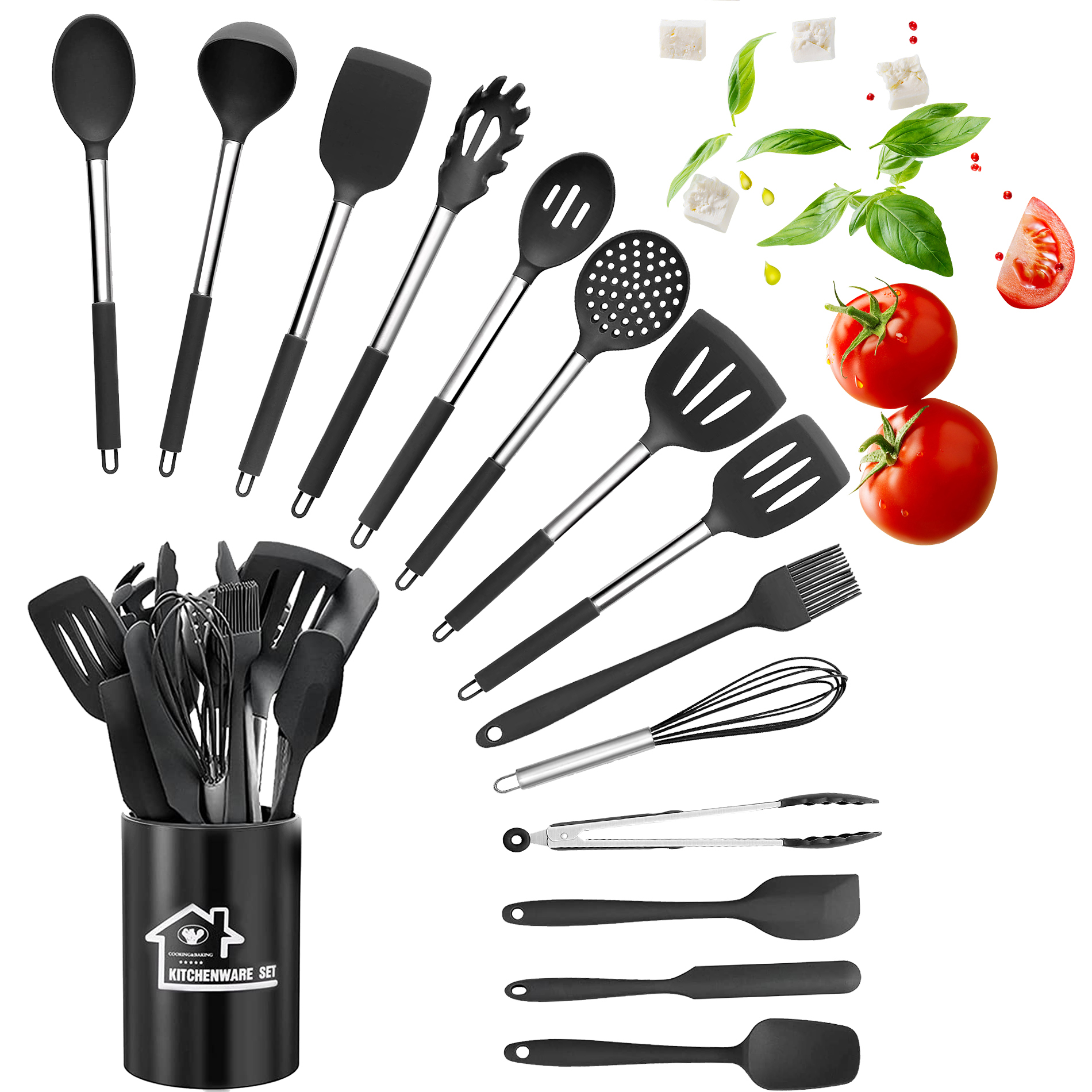 JoyTable 24pc Non-Stick Stainless Steel Utensil Set, Heat Resistant ...