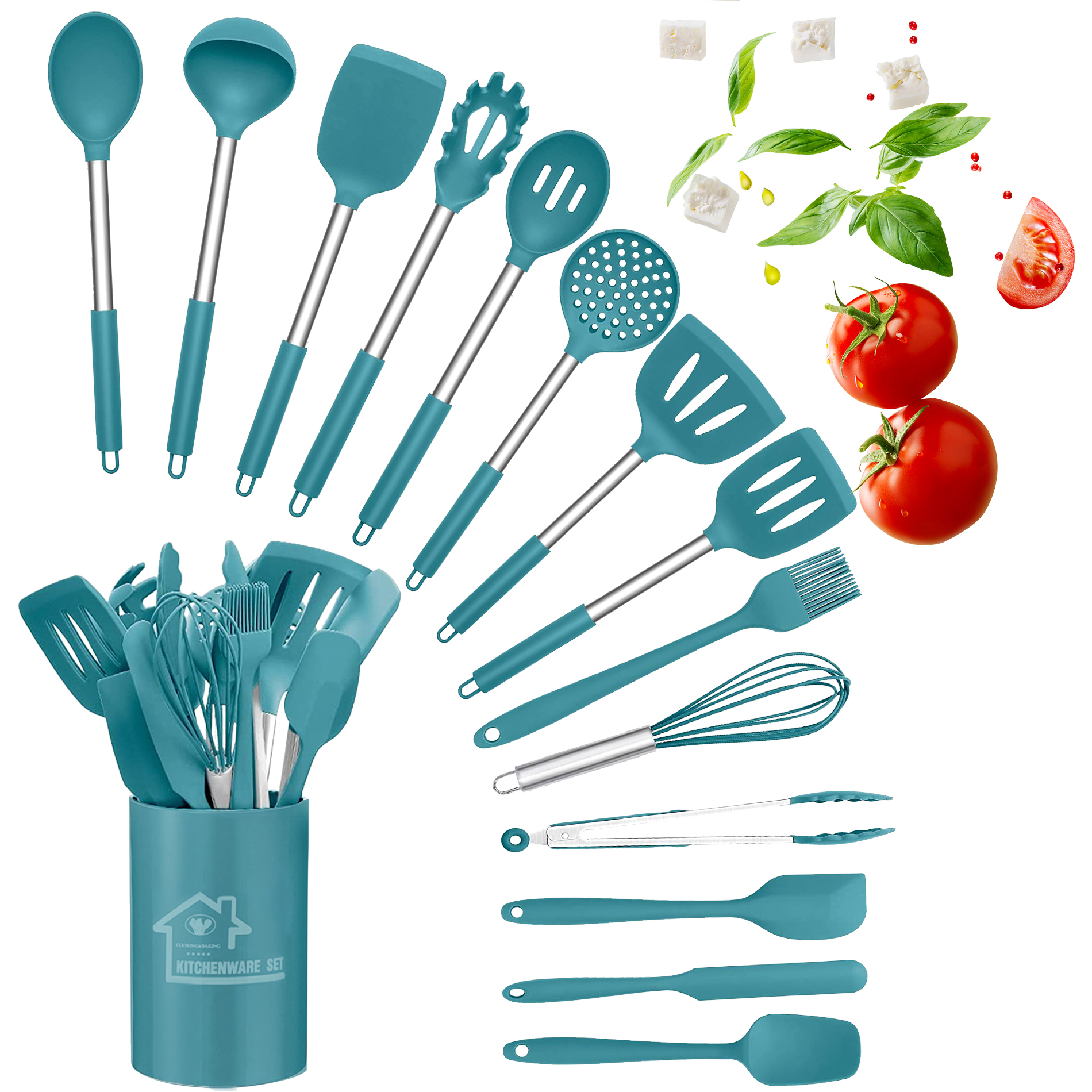JoyTable 24pc Non-Stick Stainless Steel Utensil Set, Heat Resistant ...