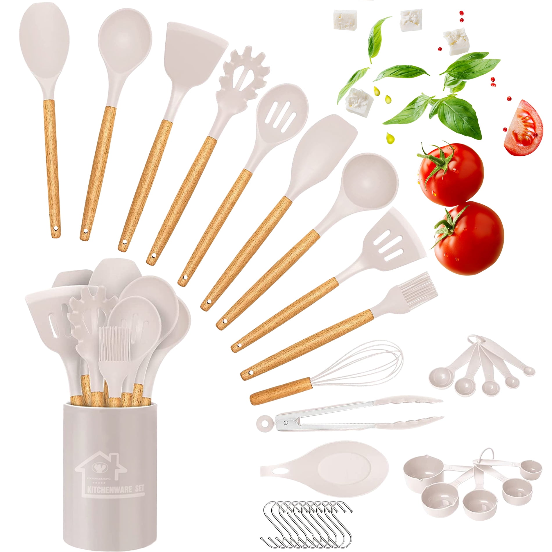 DLD 33 Piece Non-Stick High Temperature Resistant Silicone Cooking Set ...