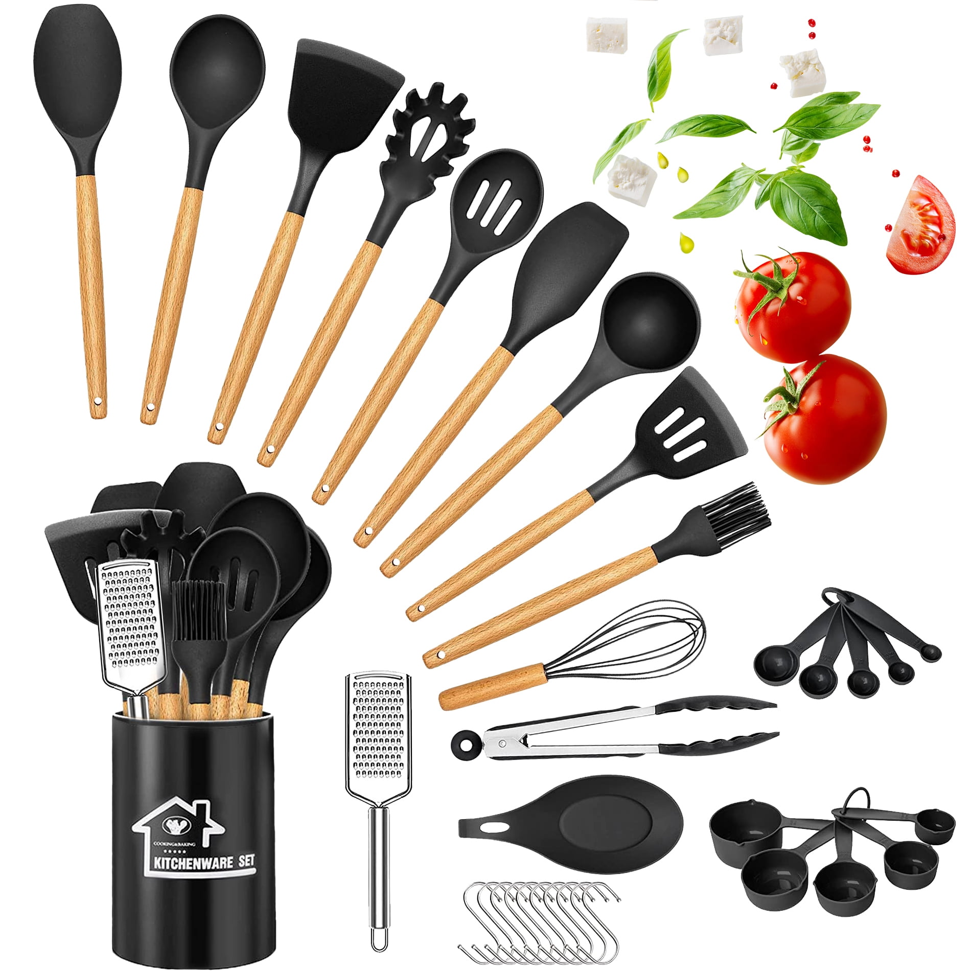 DLD 34 Piece Non-Stick Cookware Kit with Spoons & Spatula, Heat ...