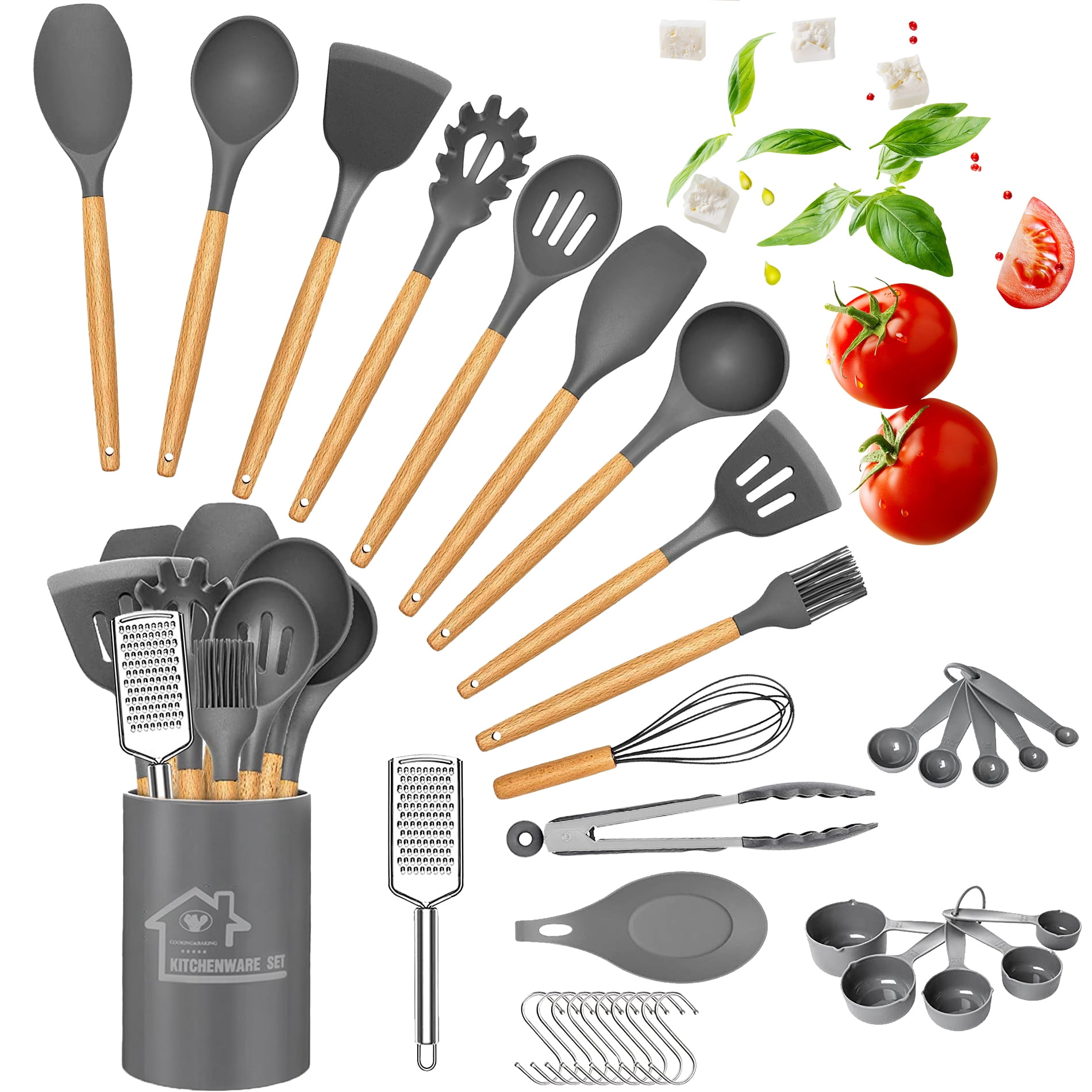 DLD Silicone Cooking Set, 34 Piece Silicone Cooking Set, Non-Stick Heat ...
