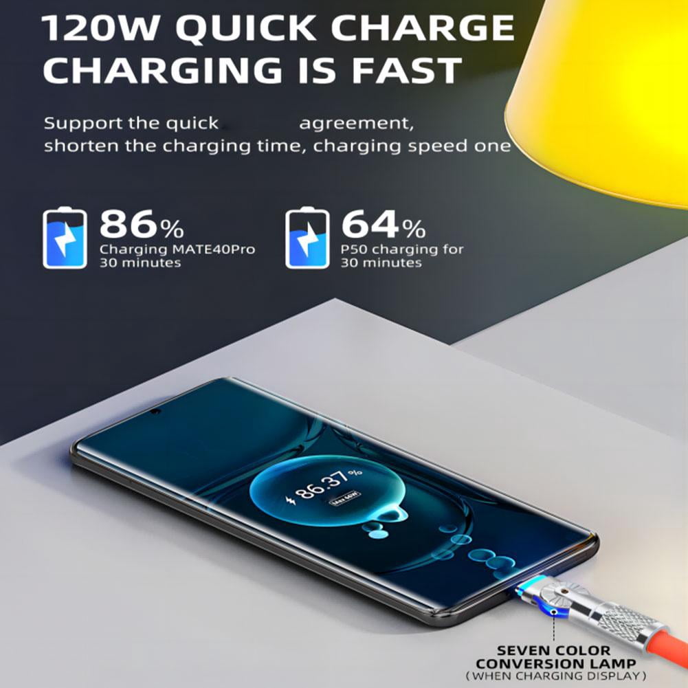 DLHP Soft Silicone 180 Rotatable 120W Fast Charging TypeC 6A Data Cable wi Nice - Walmart.com