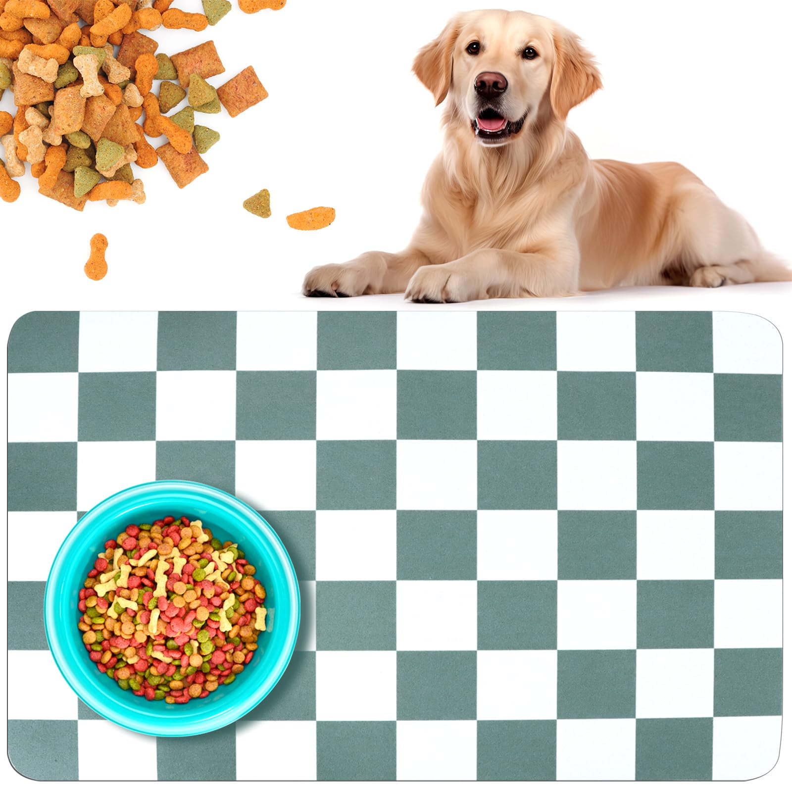 DLOnline Checkered Dog Food TMA2 Mat, Retro Checkerboard Dog Feeding ...
