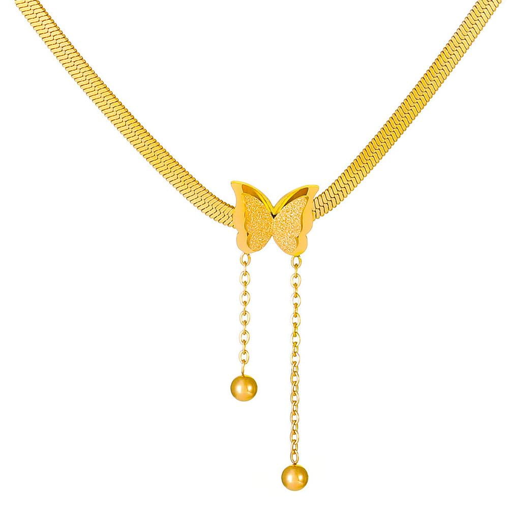 DLQT 01 Gold Necklace X679 Fashion Snake Bone Chain Butterfly Pendant ...