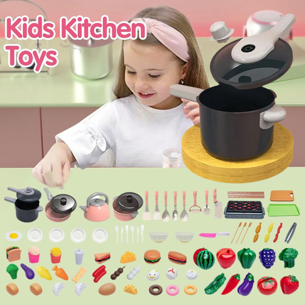 DLQT (83pcs) Pink Kitchen Set Children'S Simulation Kitchen Set Girl ...