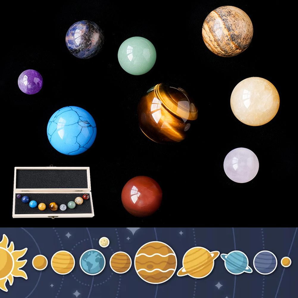 DLQT A Natural Crystal Ball Nine Planets Wooden Box Set Crystal Mineral ...