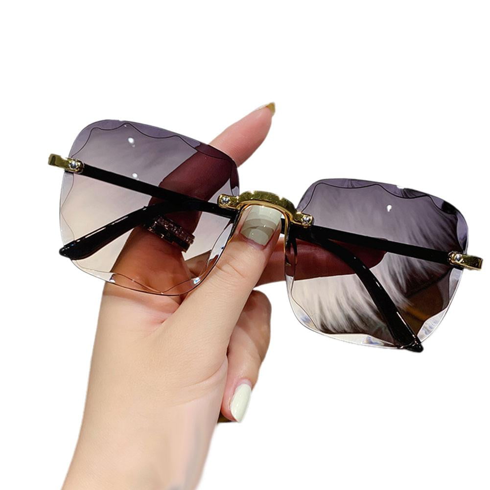 DLQT A46 Upper Gray And Lower Tea Frameless Cut-Edge Square Sunglasses ...
