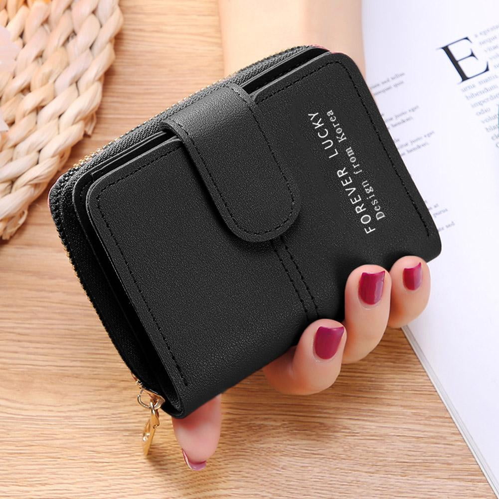 DLQT Black New Women'S Wallet Short Solid Color Card Holder Wallet ...