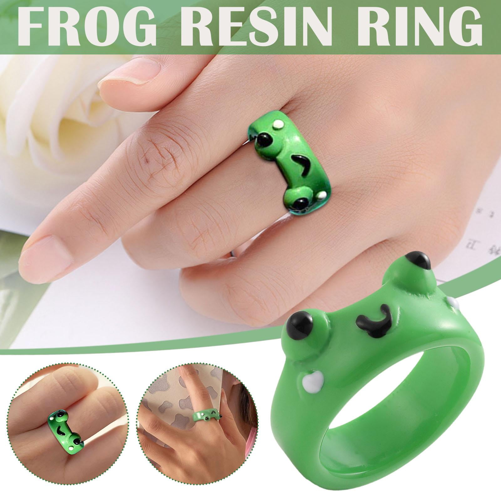 DLQT Green Frog Ring Popular Frog Resin Ring Colorful Personality Animal Cartoon Cute Finger ...