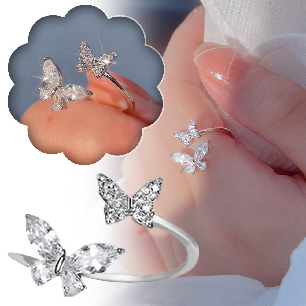 DLQT Jz236 Butterfly Ring Flash Diamond Butterfly Ring Female Niche Design Ins Niche Ring ...