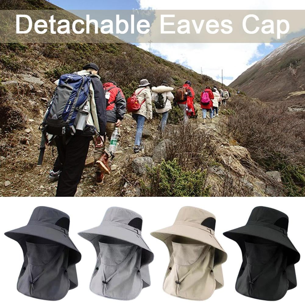 DLQT Khaki Detachable Wide Brim Hat With Three Sides To Cover The Face ...
