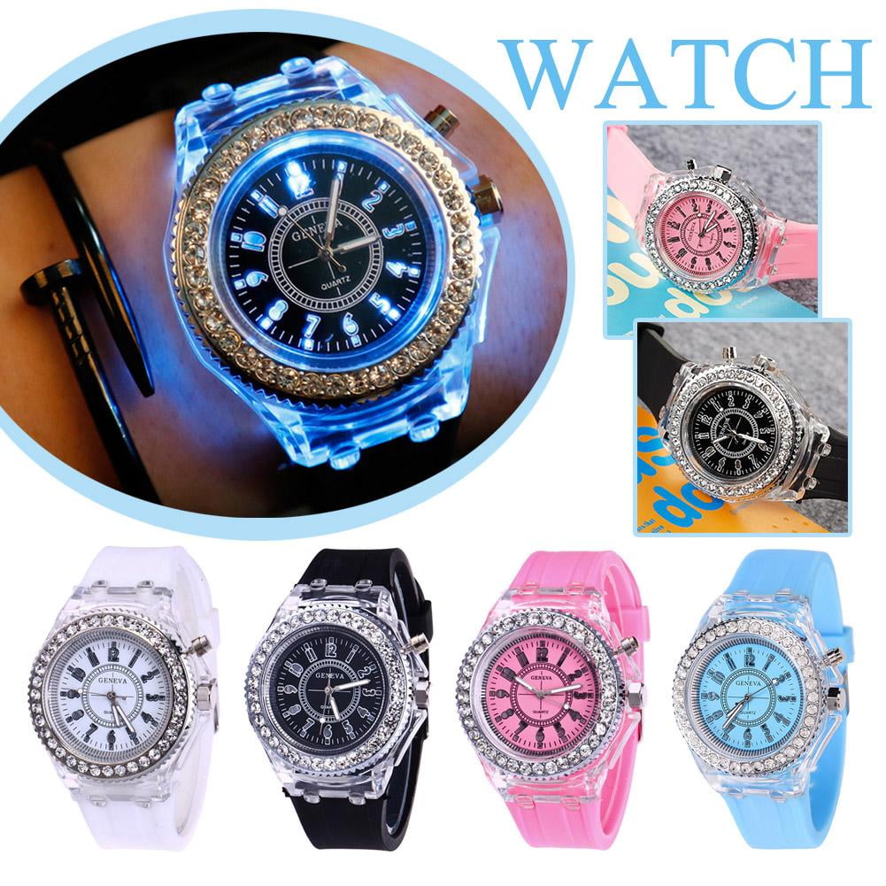 DLQT Pink Luminous Personality Rhinestone Led Korean Fashion Geneva ...