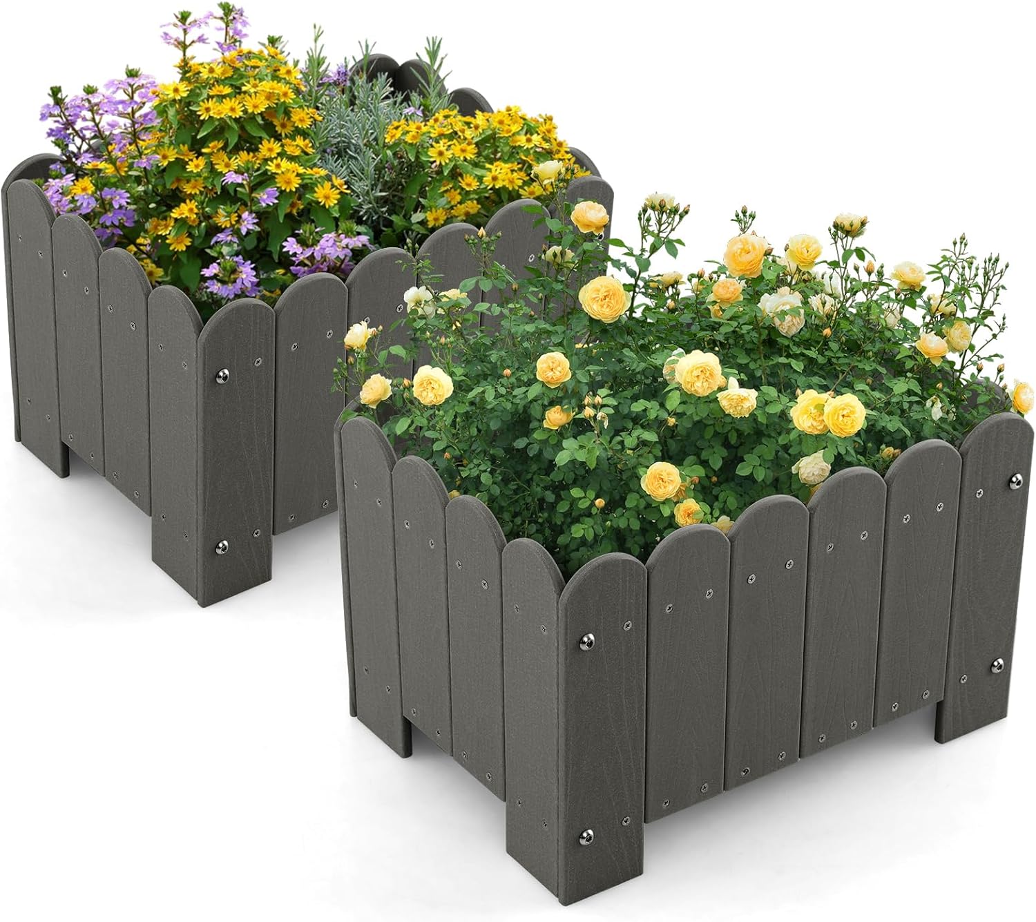 DLQZ 2 Pack Raised Garden Bed, Weather-Resistant HDPE Planter Boxes with Drain Gaps, Rectangular ...