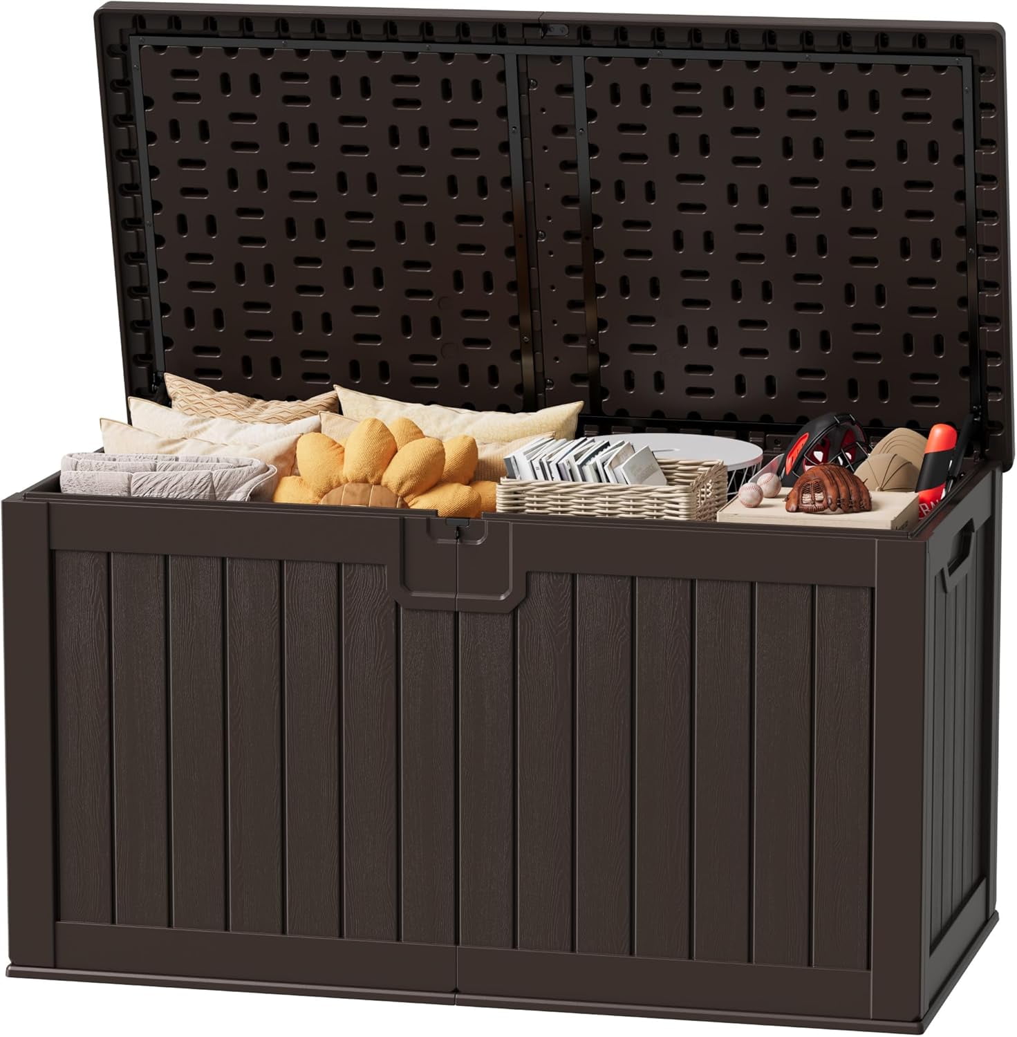 DLQZ 250 Gallon Outdoor Resin Deck Box with Divider, Waterproof Storage ...