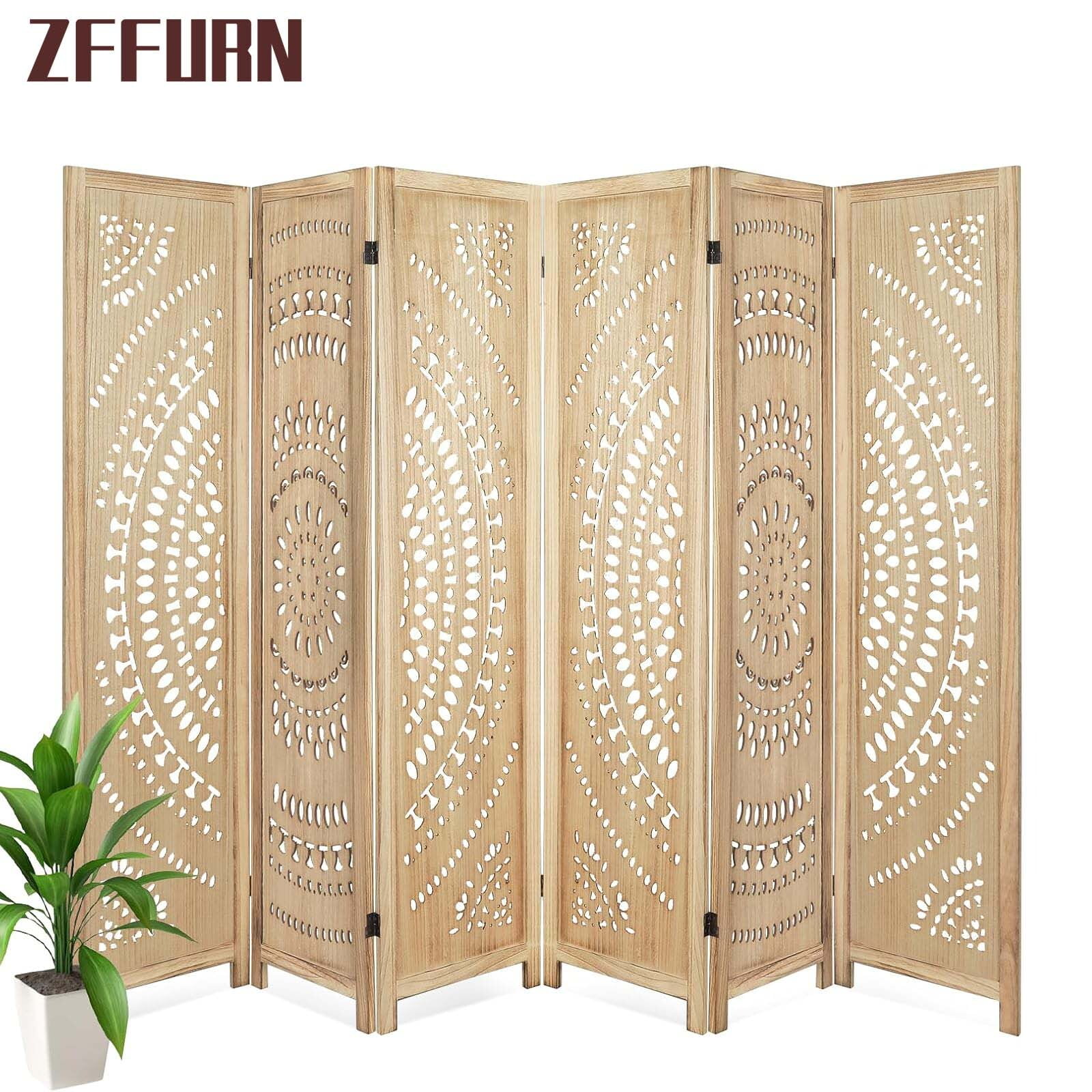 DLQZ 6 Panels Wood Carved Privacy Screens, Free Assembled Freestanding ...