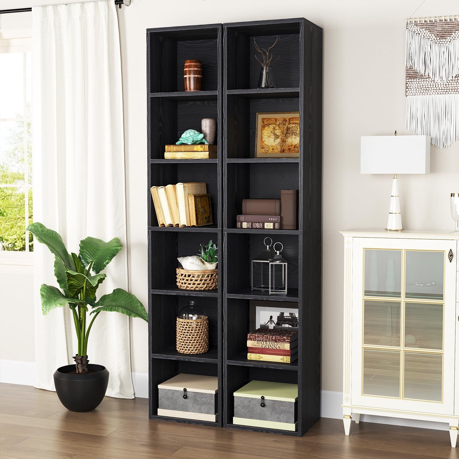 DLQZ 71.5" Tall Narrow Bookshelf Set of 2, 6-Tier Cube Display Rack ...