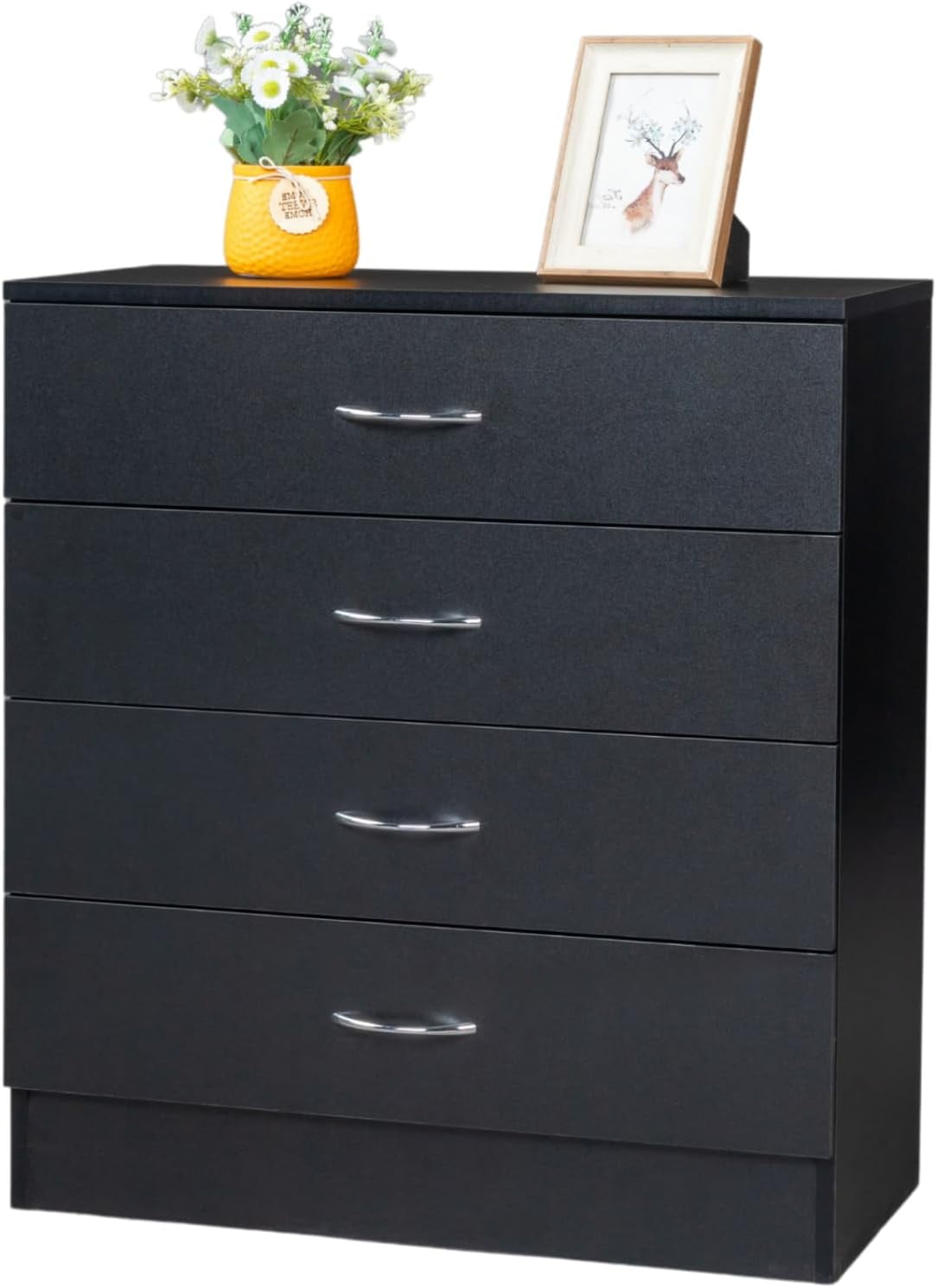 DLQZ Black 4 Drawer Nightstand for Bedroom, Modern Night Stand with ...
