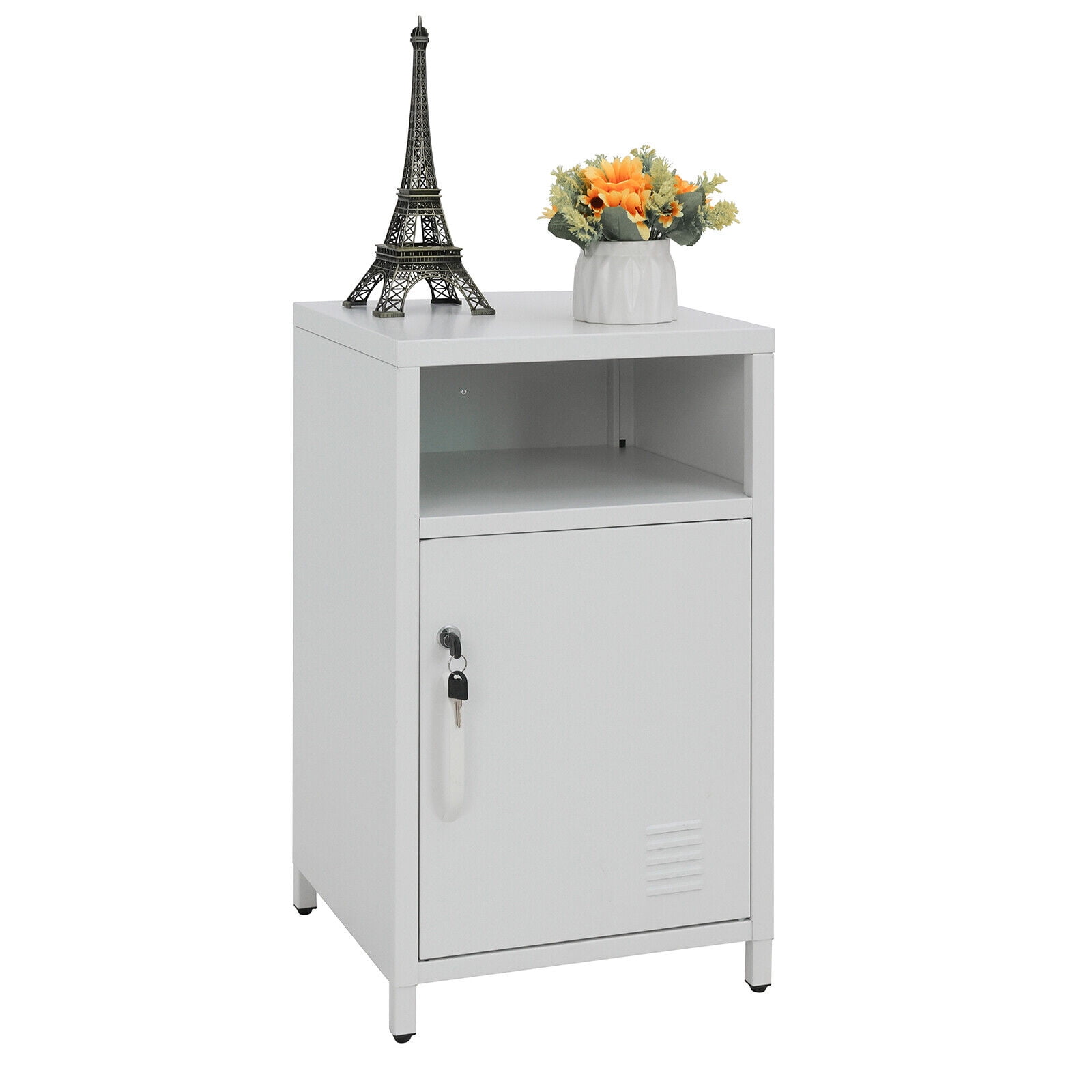 DLQZ Compact Metal Nightstand with Lockable Cabinet and Open Shelf ...