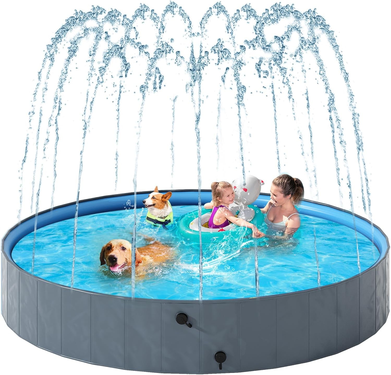 DLQZ Foldable Dog Pool with Sprinkler, Outdoor Portable Non-Slip Kiddie ...