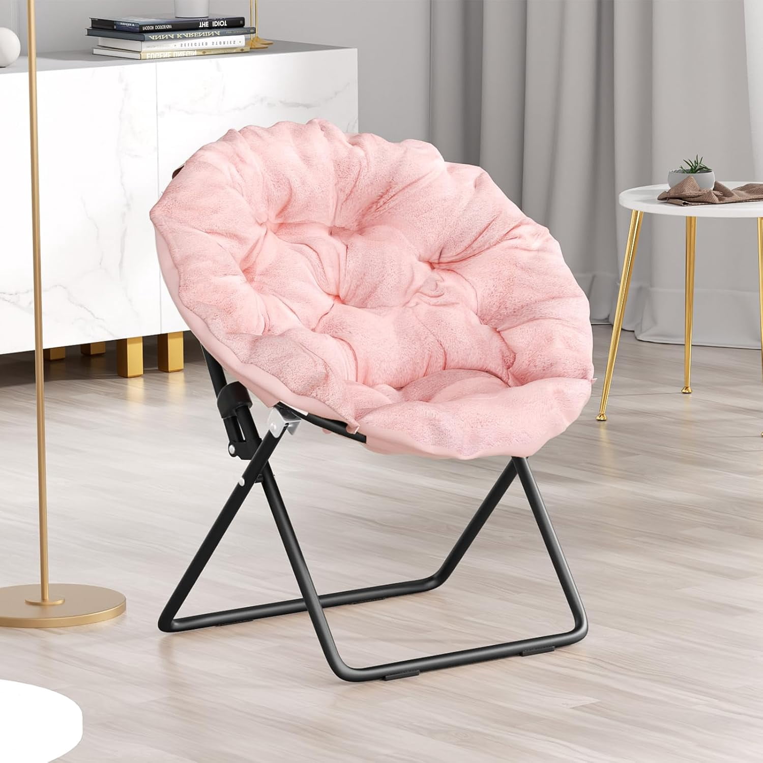 DLQZ Foldable Oversized Moon Chair, Large Soft Lazy Cozy Black Metal ...