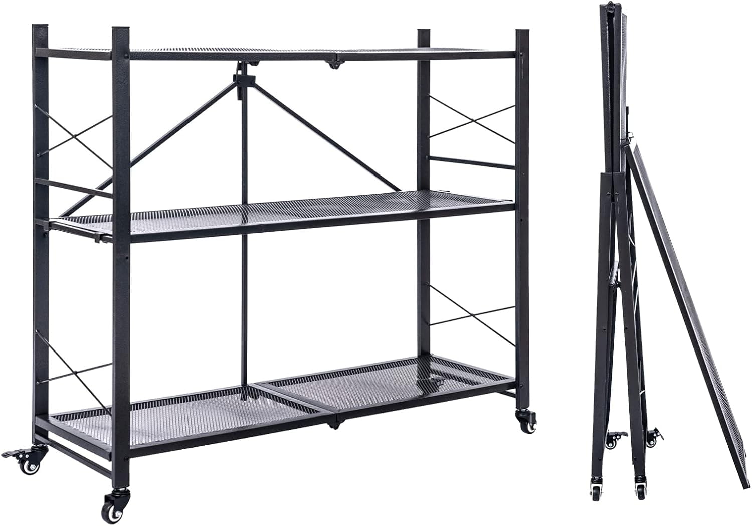 DLQZ Foldable Shelves 3 Tier Storage Shelving Unit with Wheels No ...