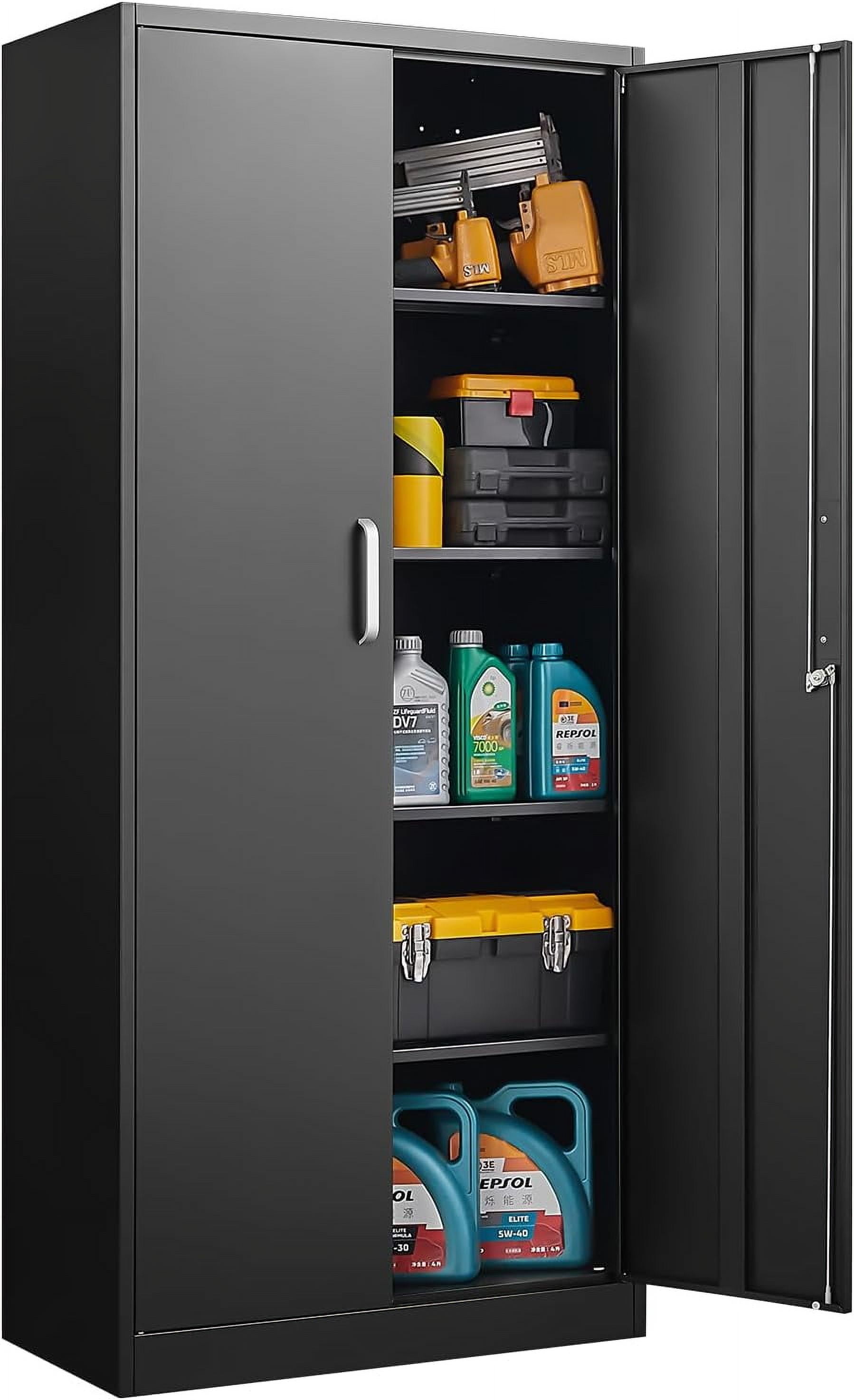 DLQZ Garage Storage Cabinet with 2 Lockable Doors, Adjustable Shelves ...