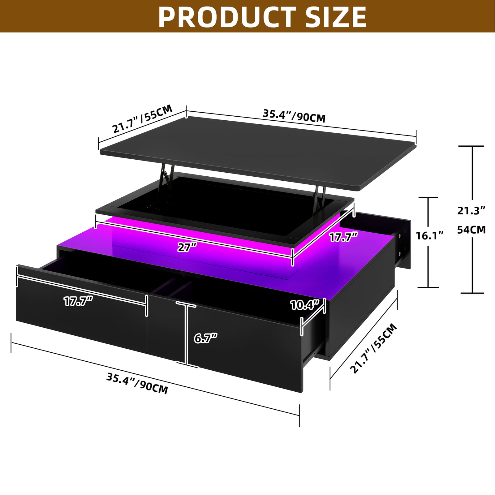 DLQZ LED Coffee Tables for Living Room, High Glossy Coffee Table with ...