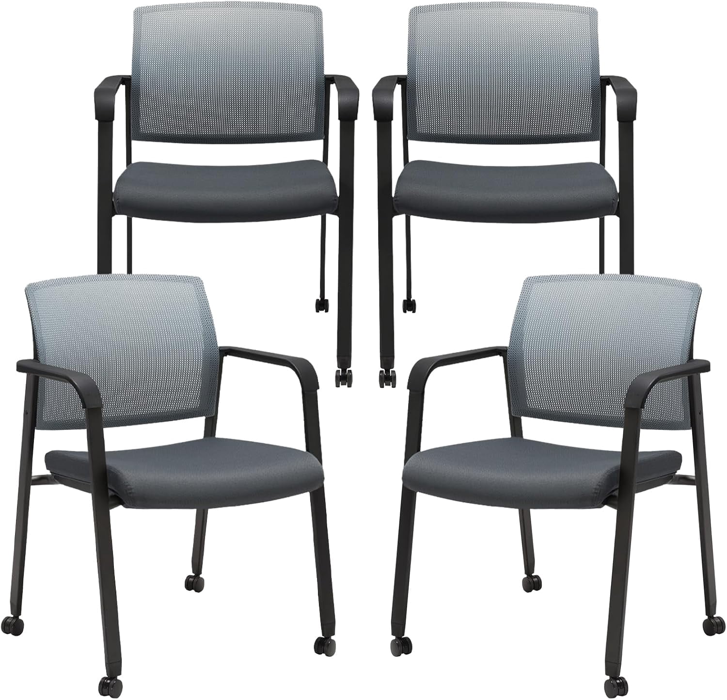 DLQZ Mesh Back Stacking Arm Chairs with Upholstered Fabric Seat and ...