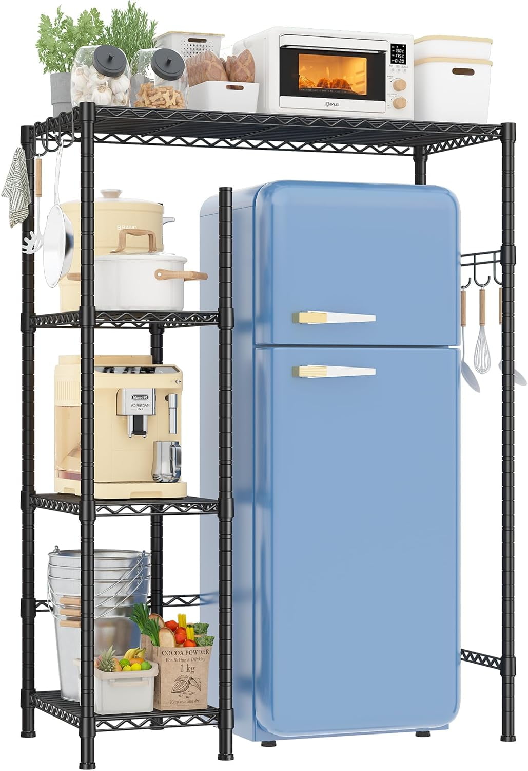 DLQZ Mini Fridge Cabinet with Storage Shelves, 4 Tier Space-Saving Dorm Room Mini Fridge Stand ...