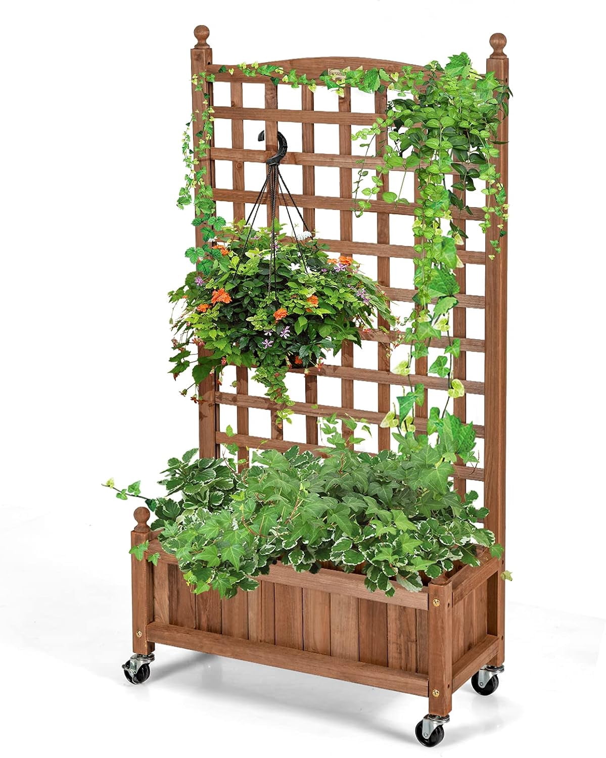 DLQZ Mobile Plant Raised Bed, Wood Planter with Lattice Trellis and ...