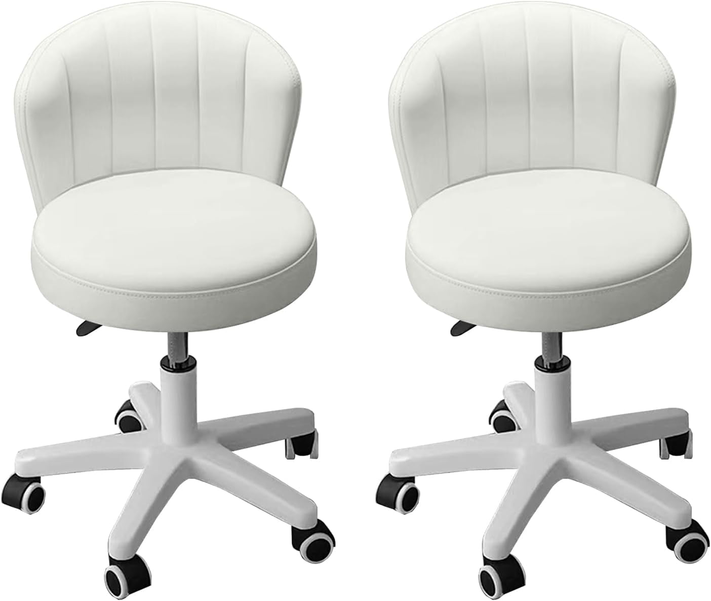 DLQZ Small Desk Chair Round Rolling Chair with Back PU Leather Height ...