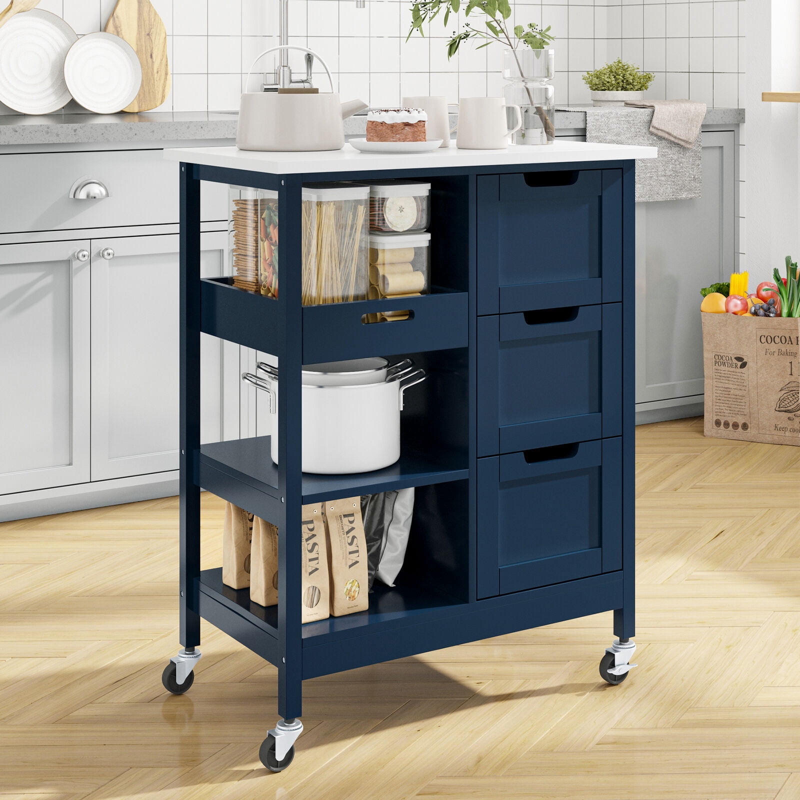 DLQZ Small Solid Wood Top Kitchen Island Cart on Wheels with Storage ...