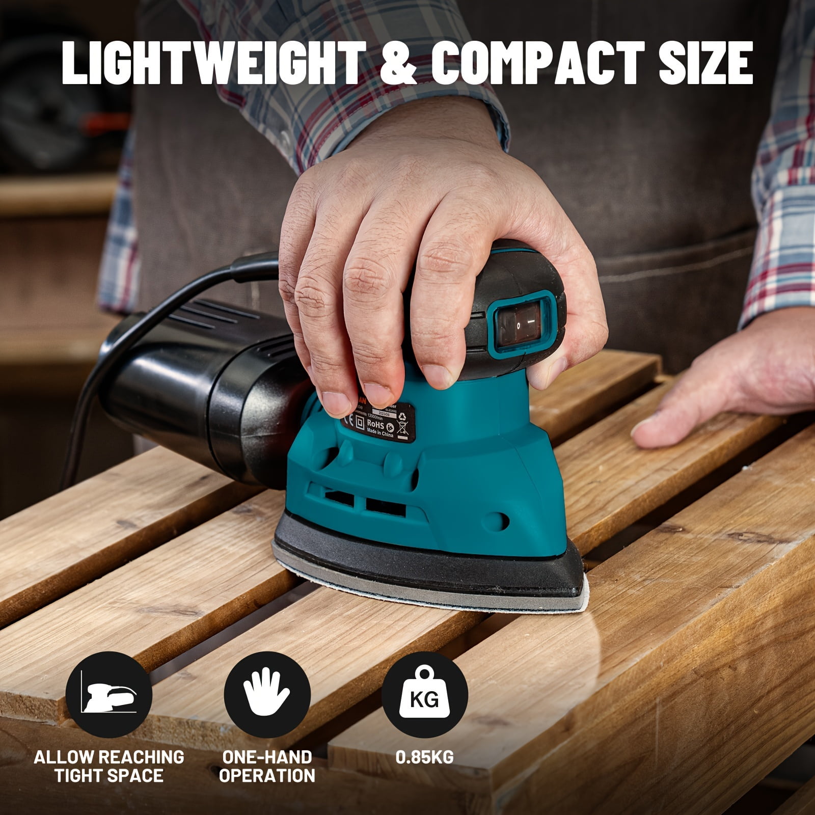 DLS03A Hand Sander, 130W Detail Sander Tool, up to 12000RPM, with 12PCS ...