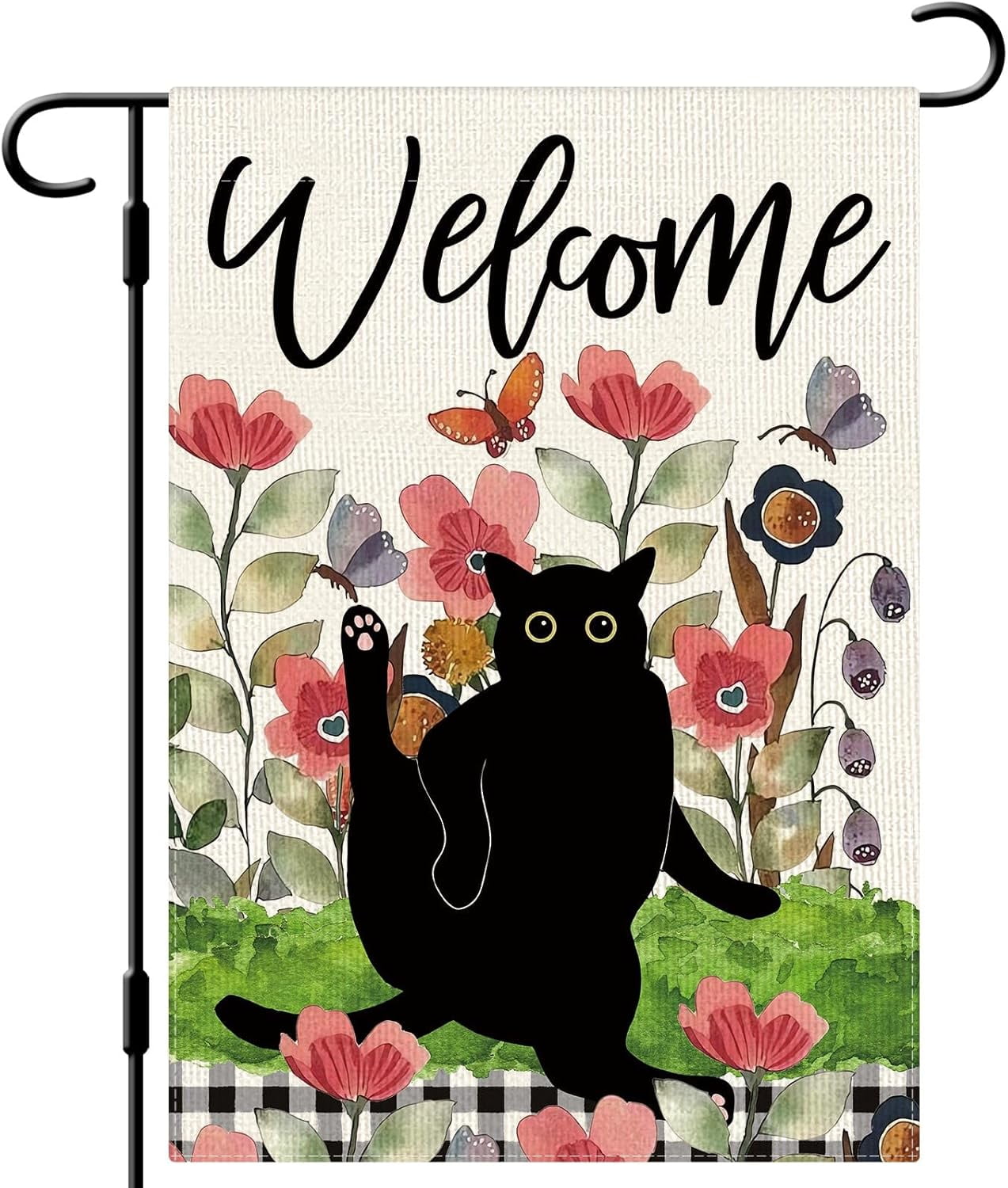 DLZDN Spring Black Cat Garden Flag Funny Floral Cat Garden Flag 12×18 ...