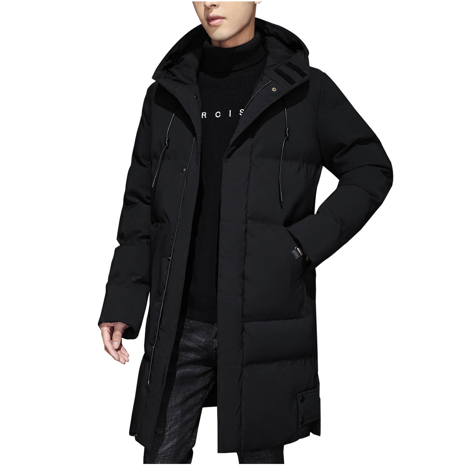 DLfVUB Men's Winter Thicken Trench Coat Warm Snow Long Puffer Hooded ...