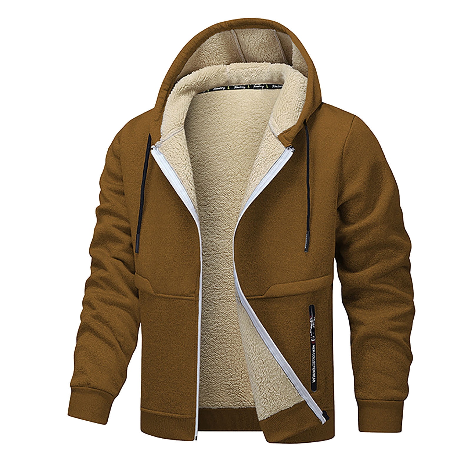 DLfVUB Mens Sherpa Lined Coat Full Zip Up Sweatshirt Long Sleeve Winter ...