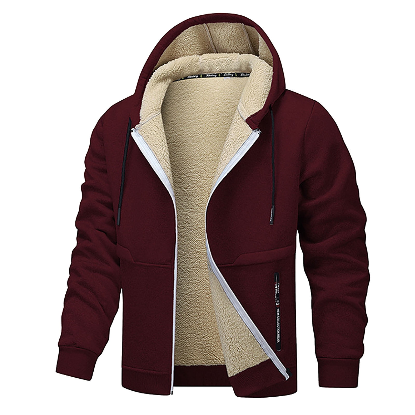 DLfVUB Mens Sherpa Lined Coat Full Zip Up Sweatshirt Long Sleeve Winter ...