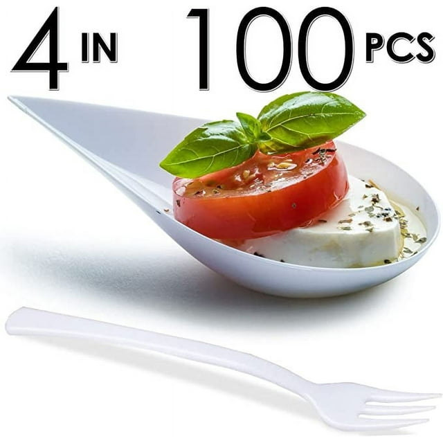 DLux 100 Disposable Tear Drop Mini Appetizer Plates & Forks - Fancy ...