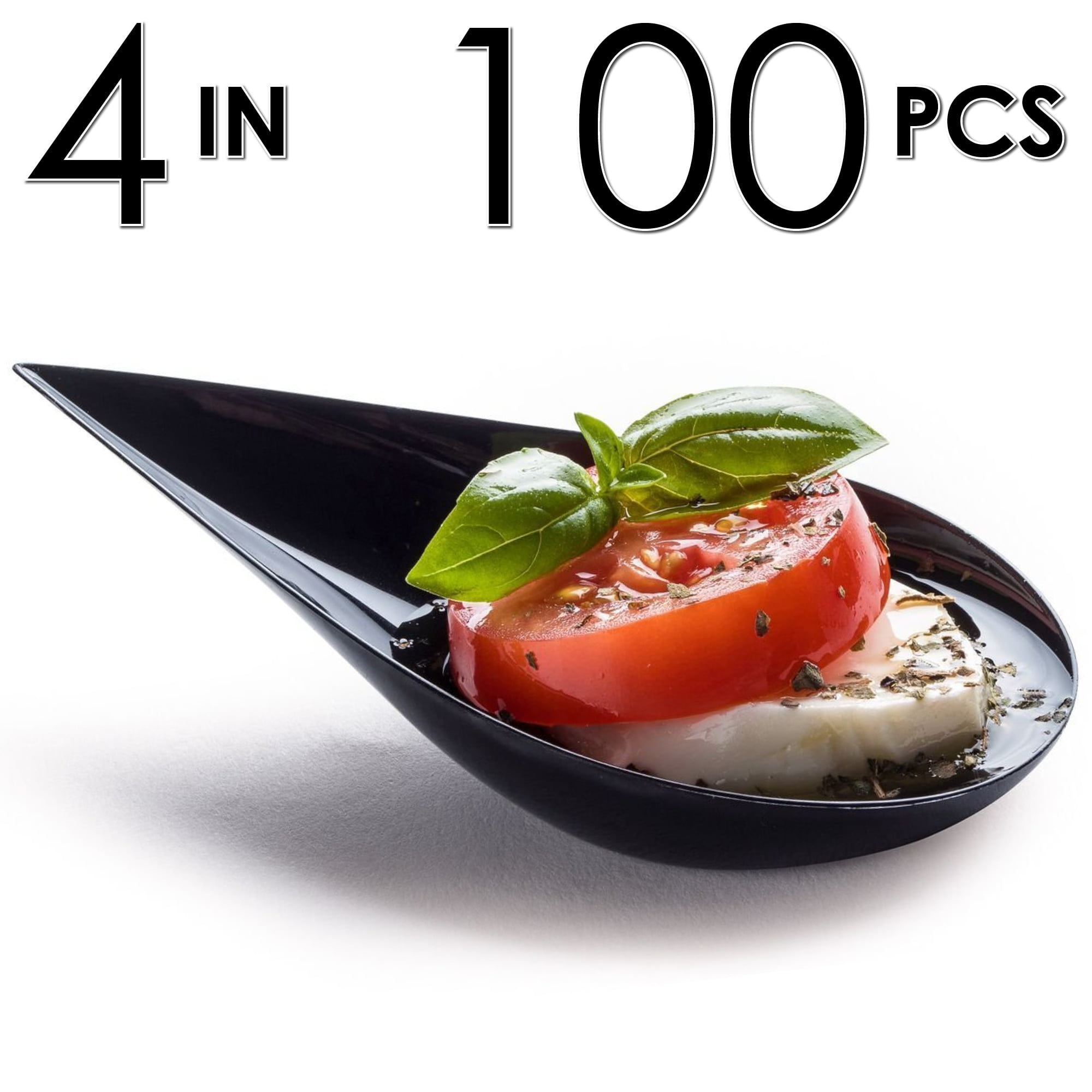 DLux 100 4-in Tear Drop Mini Appetizer Plates, Reusable Black Plastic ...
