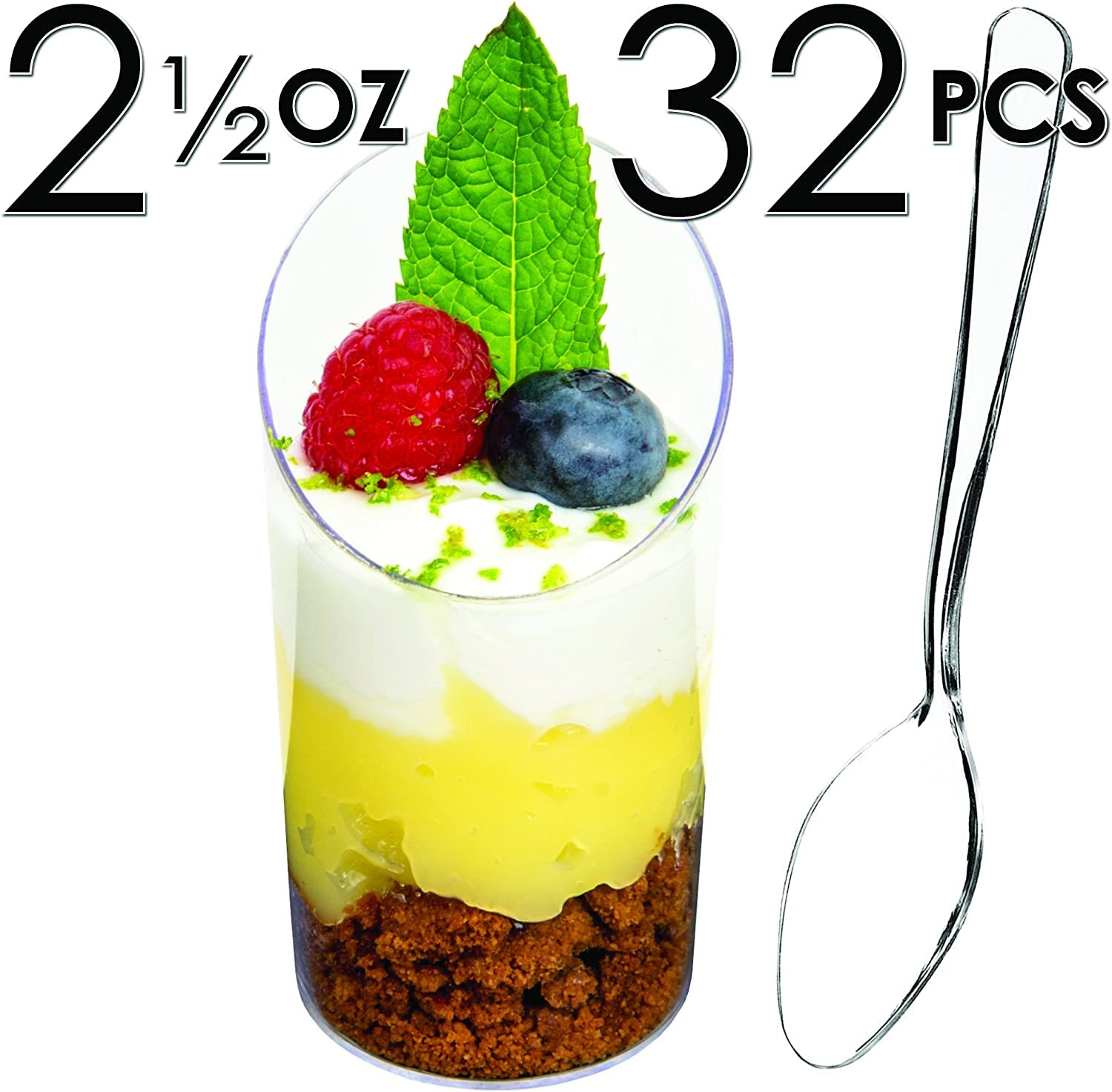 DLux 50 x 5 oz Mini Dessert Cups with Spoons, Square Large - Clear ...