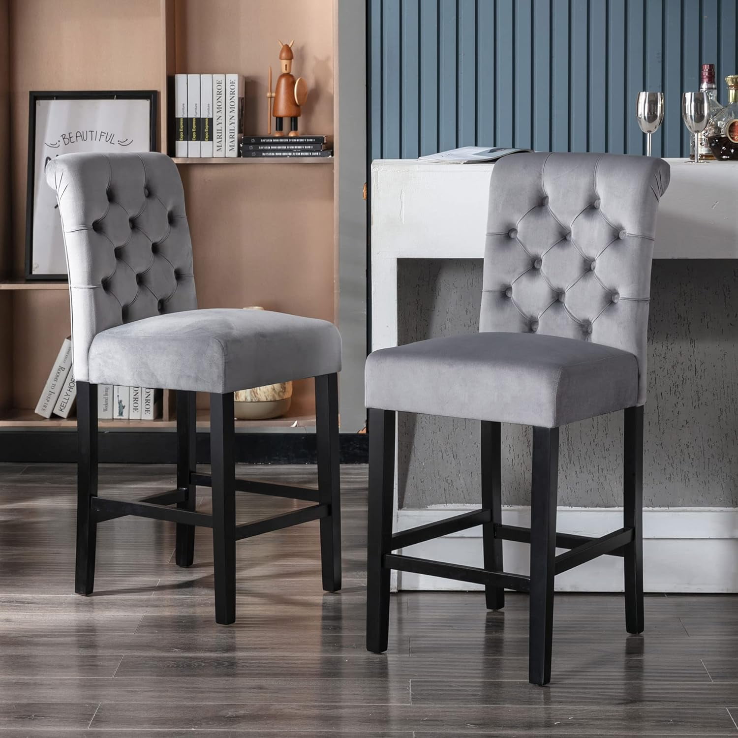 DM Bar Stools Set of 2 26 inch Faux Leather Counter Height Barstools ...